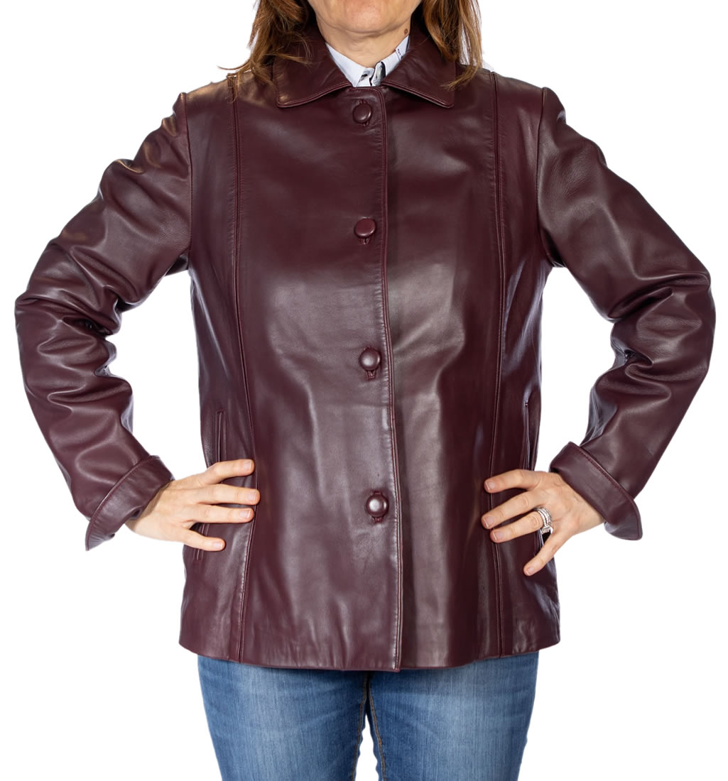 Semi Fitted Burgundy Leather Jacket from Simons Leather