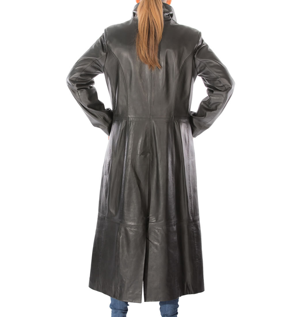Ladies Tailored Full Length Black Leather Coat From Simons Leather